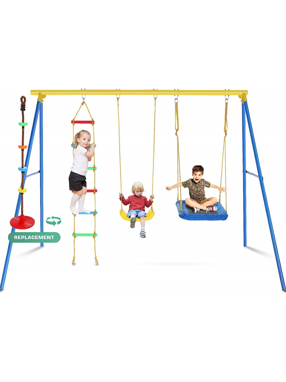 Qhomic 440lb 4-in-1 Swing Set, Heavy-Duty Metal Swing Frame, Qhomic 440lb 4-in-1 Swing Set, Heavy-Duty Metal Swing Frame,